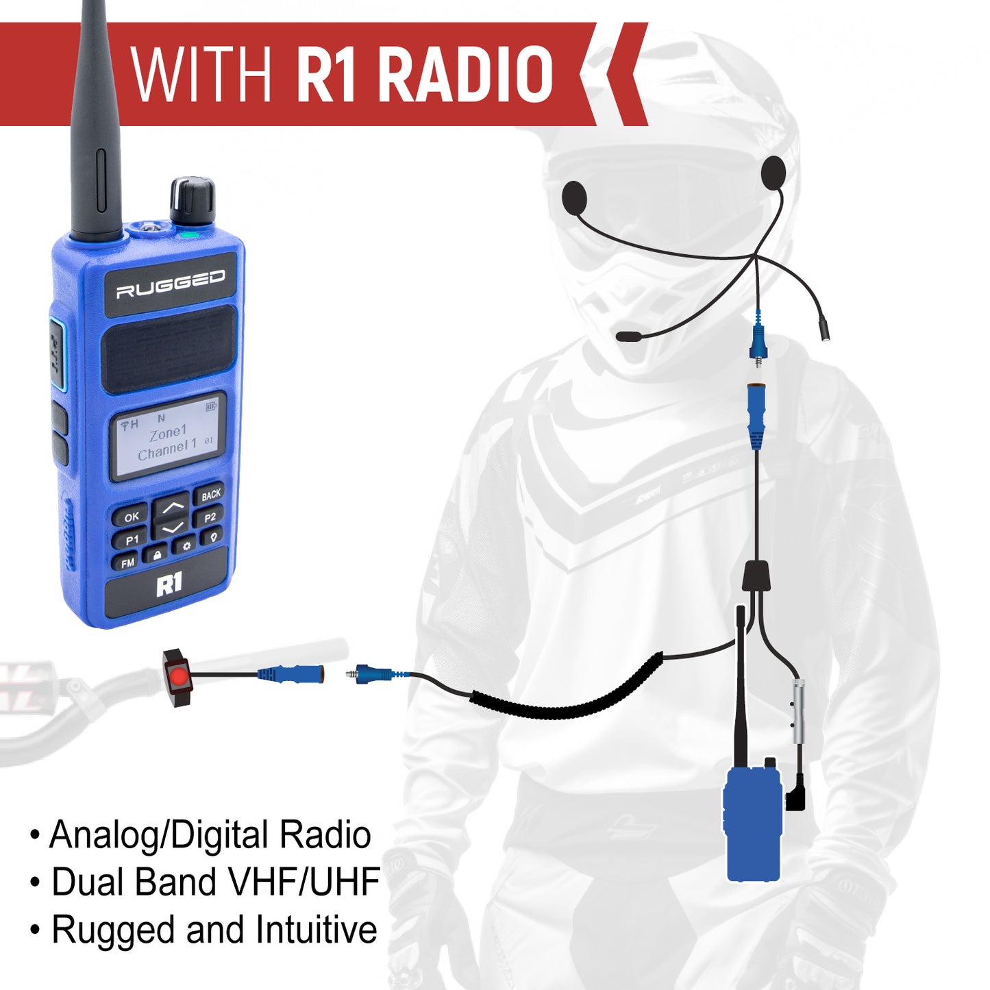 RACE SERIES Complete Motorcycle Communication Kit with OFFROAD Cables ...