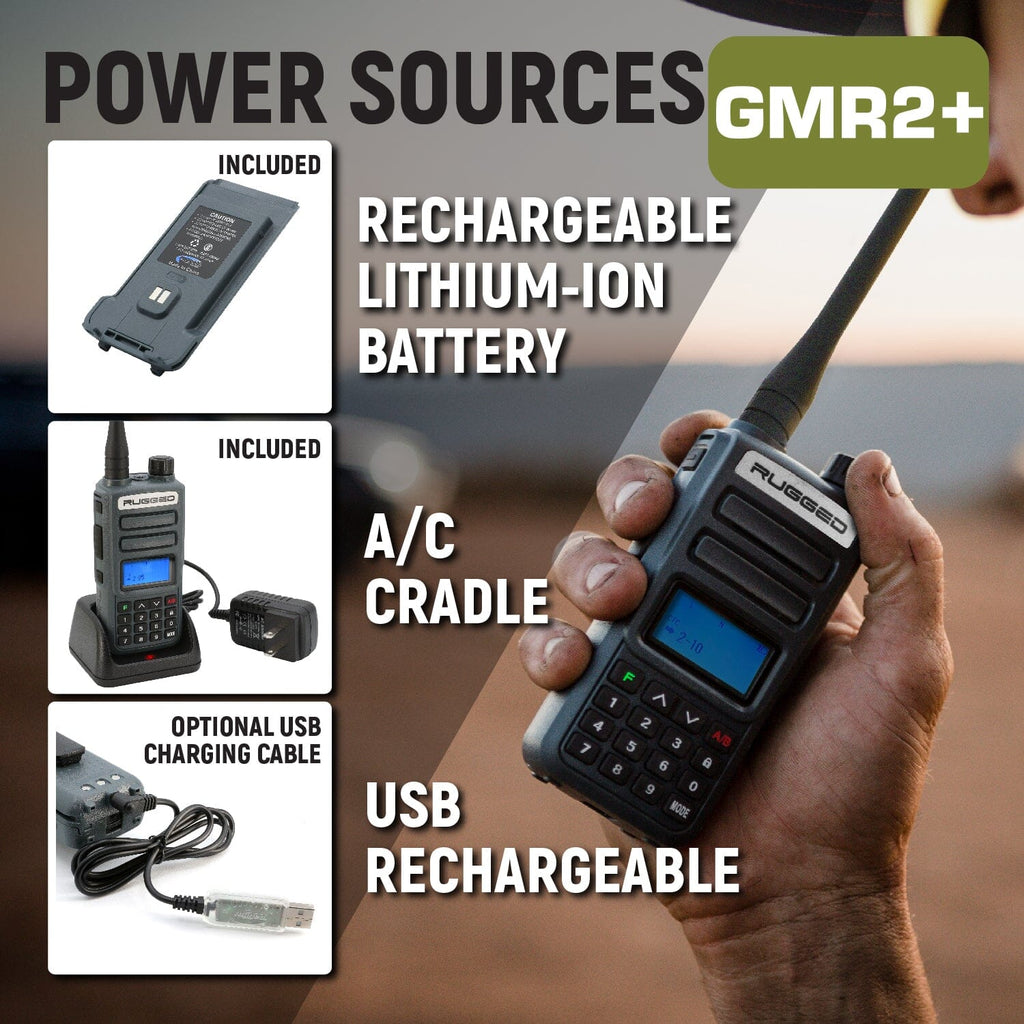 BUNDLE - Rugged GMR2 PLUS GMRS and FRS Two Way Handheld Radio with Han ...